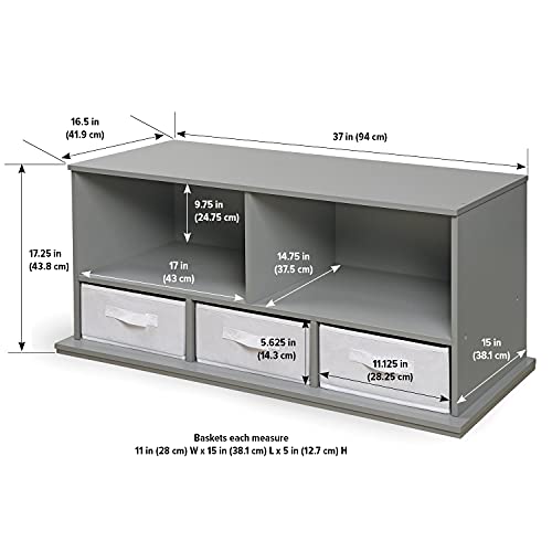 Stackable 5 Shelf Storage Organizing Cubby with 3 Fabric Baskets