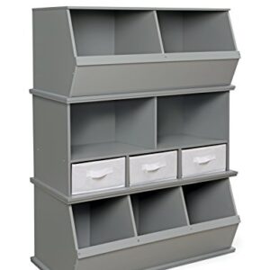 Stackable 5 Shelf Storage Organizing Cubby with 3 Fabric Baskets