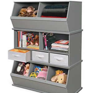 Stackable 5 Shelf Storage Organizing Cubby with 3 Fabric Baskets