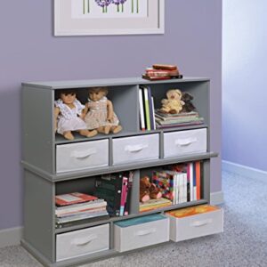 Stackable 5 Shelf Storage Organizing Cubby with 3 Fabric Baskets