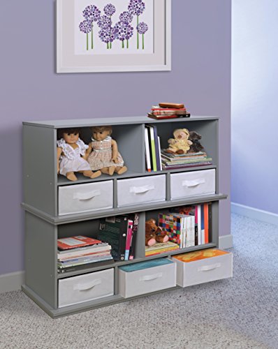 Stackable 5 Shelf Storage Organizing Cubby with 3 Fabric Baskets