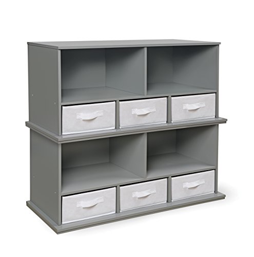 Stackable 5 Shelf Storage Organizing Cubby with 3 Fabric Baskets