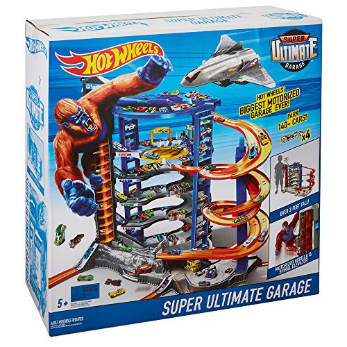 Hot Wheels Toy Car Track Set & 4 1:64 Scale Cars, Super Ultimate Garage, 3+ Ft Tall with Motorized Gorilla & Storage for 140 Cars