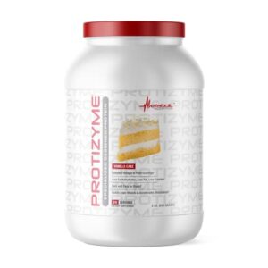 metabolic nutrition | protizyme | 100% whey protein powder | high protein, low carb, low fat with digestive enzymes, 24 essential vitamins and minerals | vanilla cake, 2 pound