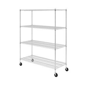 saferacks nsf certified storage shelves, heavy duty steel wire shelving unit with wheels and adjustable feet, used as pantry shelf, garage or bakers rack kitchen shelving - (24"x60"x72" 4-tier)