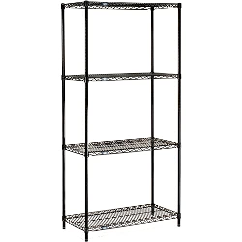 Nexel 24" x 36" x 74", 4 Tier Adjustable Wire Shelving Unit, NSF Listed Commercial Storage Rack, Black Epoxy Finish, leveling feet