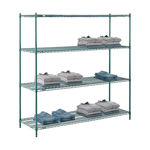 Nexel Poly-Green Adjustable Wire Shelving Unit, 4 Tier, Heavy Duty Commerical Storage Organizer Wire Rack, 24" x 72" x 74", Green