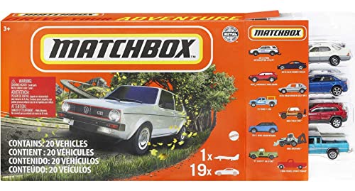 Matchbox Cars, 20-Pack of 1:64 Scale Die-Cast Toy Cars, Buses, Fire, Construction or Police Vehicles (Styles May Vary) [Amazon Exclusive]