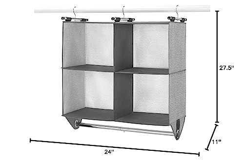 Whitmor 4 Section Fabric Closet Organizer Shelving with Built In Chrome Garment Rod