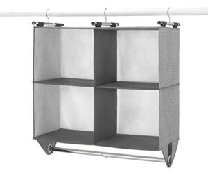 whitmor 4 section fabric closet organizer shelving with built in chrome garment rod