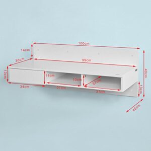 Haotian FWT30-W, White Wall-Mounted Computer Table Desk, Home Office Desk Workstation, with 1 Drawer and 2 Open Compartments