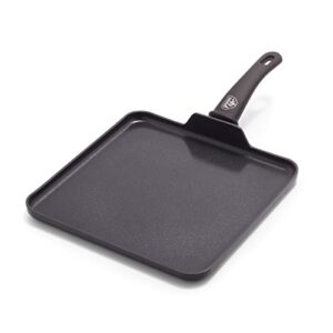 greenlife soft grip diamond healthy ceramic nonstick 11" griddle pan, pfas-free, dishwasher safe, black