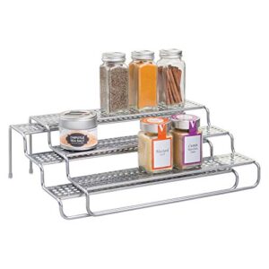 iDesign Classico Expandable Kitchen Spice Rack for Kitchen Pantry, Cabinet, Countertops - 3-Tier, Silver