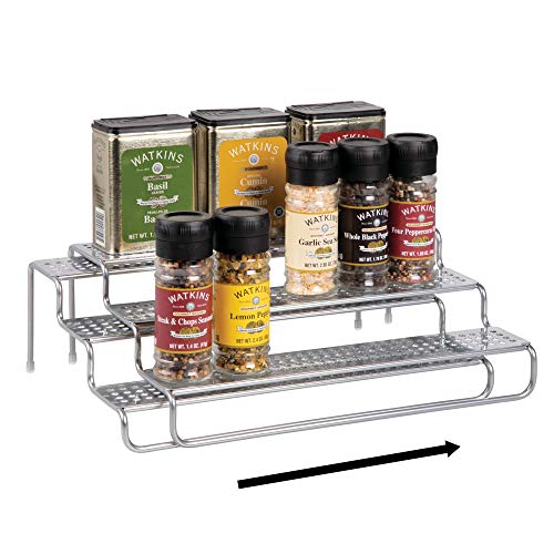 iDesign Classico Expandable Kitchen Spice Rack for Kitchen Pantry, Cabinet, Countertops - 3-Tier, Silver