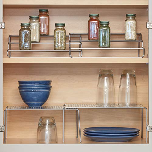 iDesign Classico Expandable Kitchen Spice Rack for Kitchen Pantry, Cabinet, Countertops - 3-Tier, Silver