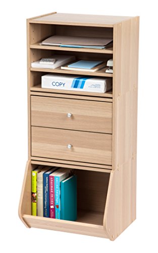 IRIS USA 3-Shelves Modular Wood Stacking Storage Box, for Office Closet and Nightstand, Easy Assembly, Customizable, Stacking Storage Boxes, Light Brown