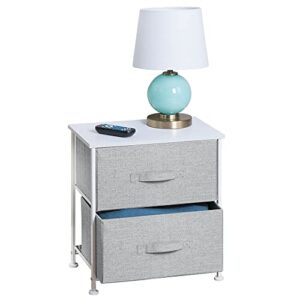 mdesign small storage dresser end/side table night stand with 2 removable fabric drawers - organizer for bedroom, living room, closet - hold clothes, linens, accessories, lido collection, gray/white