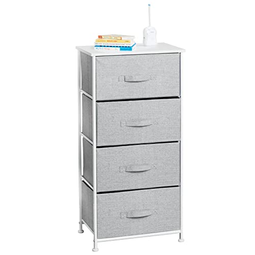 mDesign Tall Dresser Storage Tower Stand with 4 Removable Fabric Drawers - Steel Frame, Wood Top Organizer for Bedroom, Entryway, Closet - Lido Collection - Gray