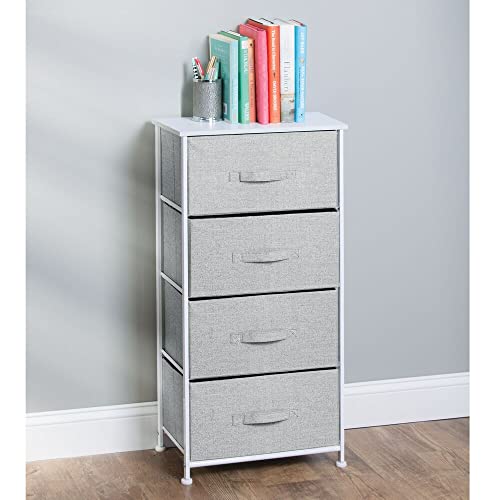 mDesign Tall Dresser Storage Tower Stand with 4 Removable Fabric Drawers - Steel Frame, Wood Top Organizer for Bedroom, Entryway, Closet - Lido Collection - Gray