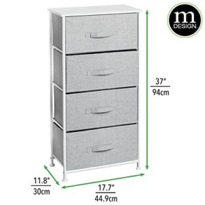 mDesign Tall Dresser Storage Tower Stand with 4 Removable Fabric Drawers - Steel Frame, Wood Top Organizer for Bedroom, Entryway, Closet - Lido Collection - Gray