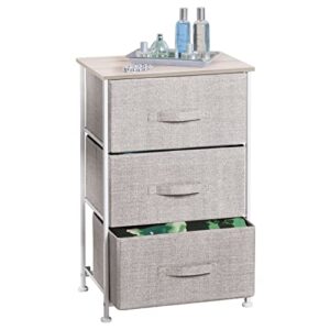 mdesign steel top and frame storage dresser tower unit with 3 removable fabric drawers for bedroom, living room, or bathroom - holds clothes, accessories, lido collection - linen/tan