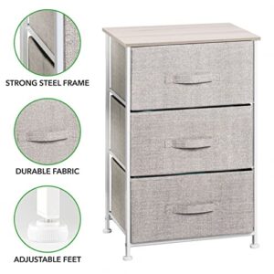 mDesign Steel Top and Frame Storage Dresser Tower Unit with 3 Removable Fabric Drawers for Bedroom, Living Room, or Bathroom - Holds Clothes, Accessories, Lido Collection - Linen/Tan