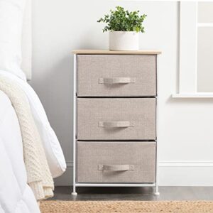 mDesign Steel Top and Frame Storage Dresser Tower Unit with 3 Removable Fabric Drawers for Bedroom, Living Room, or Bathroom - Holds Clothes, Accessories, Lido Collection - Linen/Tan