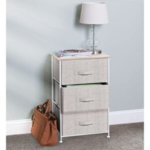 mDesign Steel Top and Frame Storage Dresser Tower Unit with 3 Removable Fabric Drawers for Bedroom, Living Room, or Bathroom - Holds Clothes, Accessories, Lido Collection - Linen/Tan