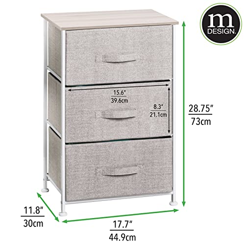 mDesign Steel Top and Frame Storage Dresser Tower Unit with 3 Removable Fabric Drawers for Bedroom, Living Room, or Bathroom - Holds Clothes, Accessories, Lido Collection - Linen/Tan