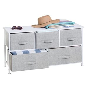 mdesign 21.65" high steel frame/wood top storage dresser furniture unit with 5 removable fabric drawers - wide bureau organizer for bedroom, living room, closet - lido collection, gray