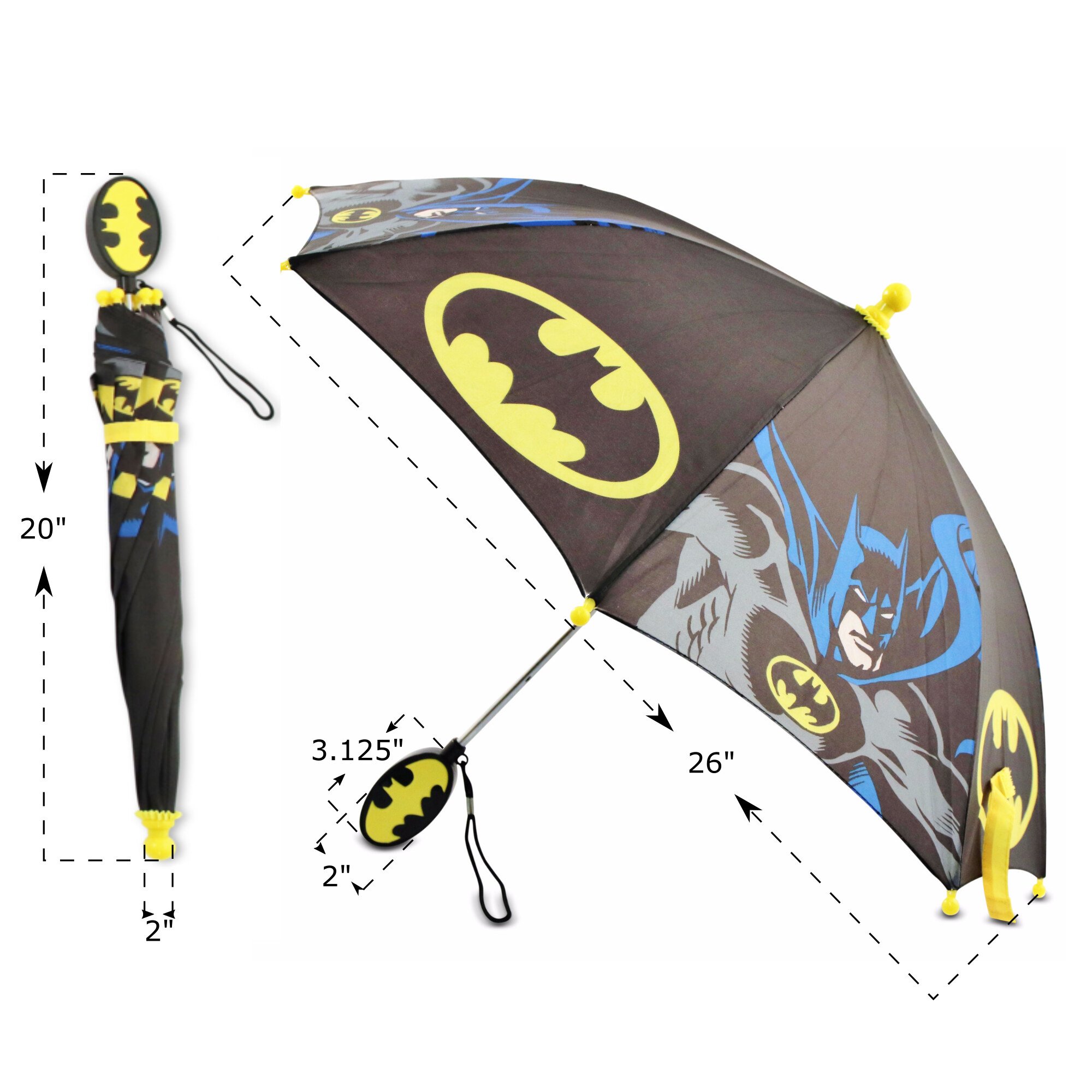 DC Comics Kids Umbrella, Batman Rain Wear For Boys Ages 3-6