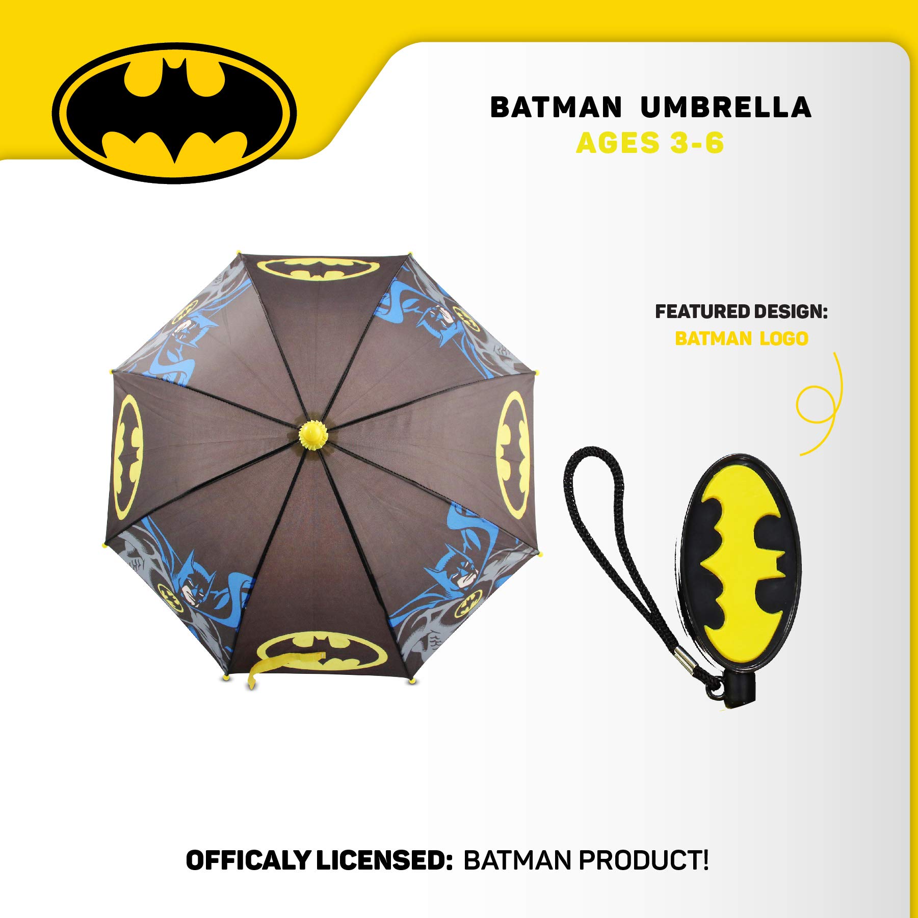 DC Comics Kids Umbrella, Batman Rain Wear For Boys Ages 3-6