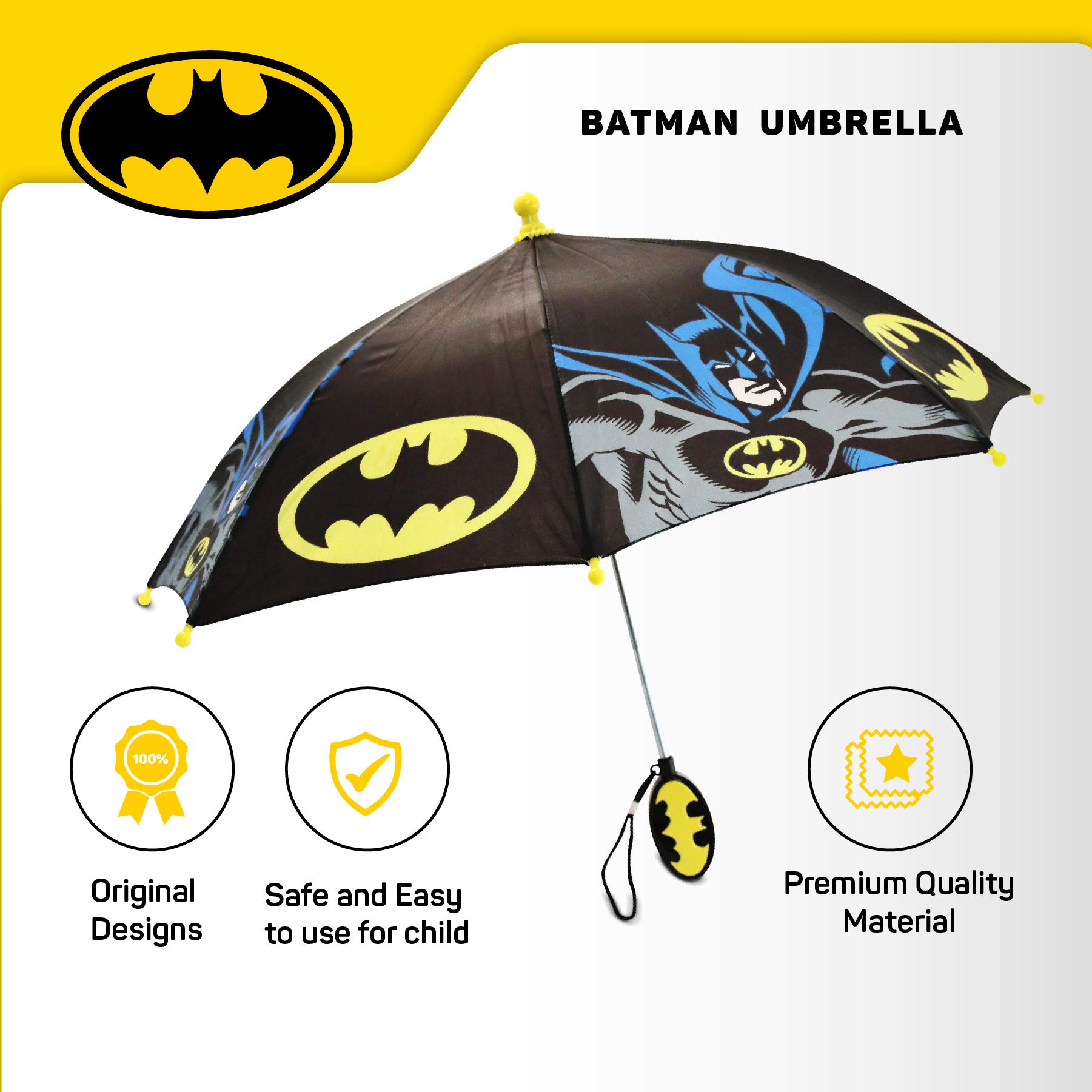 DC Comics Kids Umbrella, Batman Rain Wear For Boys Ages 3-6