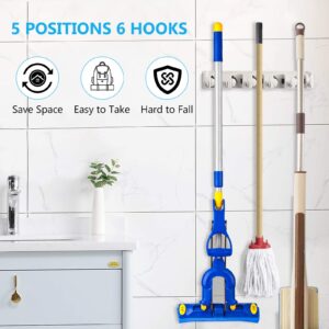 2 Pack Mop and Broom Holder wall mount - ONMIER Garage Organization Hanger Wall Mounted, Hanging Tool Organizer Storage Rack for Home Gard Yard Item - 5 Slots and 6 Hooks