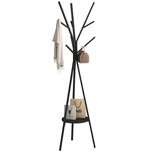 Coat Rack Hat Stand Free Standing Display Hall Tree Metal Hat Hanger Garment Storage Holder with 9 Hooks for Clothes Hats and Scarves in Black,17.72"Wx17.72"Dx70.87"H (Black)