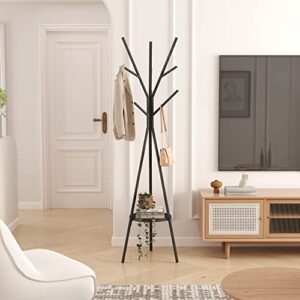 Coat Rack Hat Stand Free Standing Display Hall Tree Metal Hat Hanger Garment Storage Holder with 9 Hooks for Clothes Hats and Scarves in Black,17.72"Wx17.72"Dx70.87"H (Black)