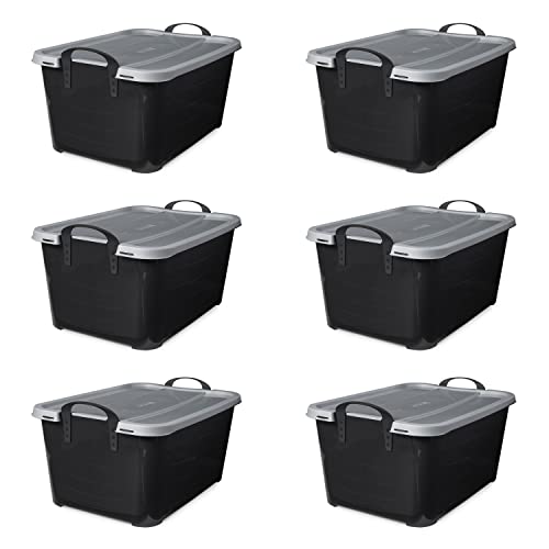 Life Story Multi-Purpose 55 Quart Stackable Storage Container with Secure Snapping Lids for Home Organization, Black (6 Pack)