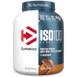 dymatize iso 100 whey protein powder with 25g of hydrolyzed 100% whey isolate, chocolate peanut butter, 5 pound