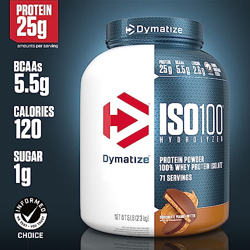 Dymatize ISO 100 Whey Protein Powder with 25g of Hydrolyzed 100% Whey Isolate, Chocolate Peanut Butter, 5 Pound