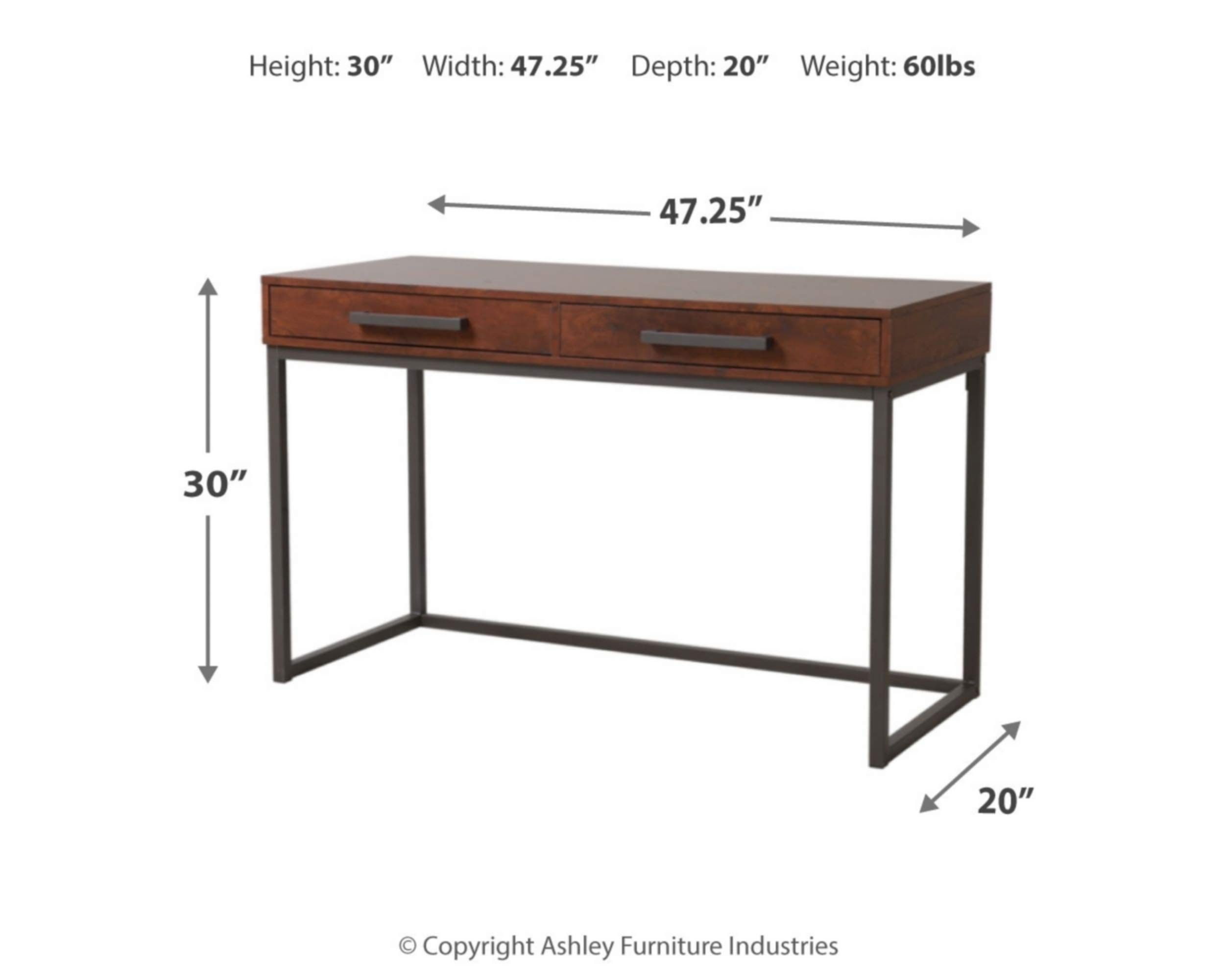 Signature Design by Ashley Horatio Urban Industrial 48" Home Office Desk with 2 Drawers, Brown