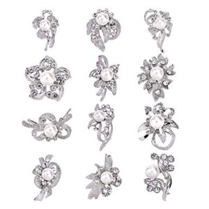 ezing 12pcs lot imitaion peal crystal brooch for wedding bouquet (c)