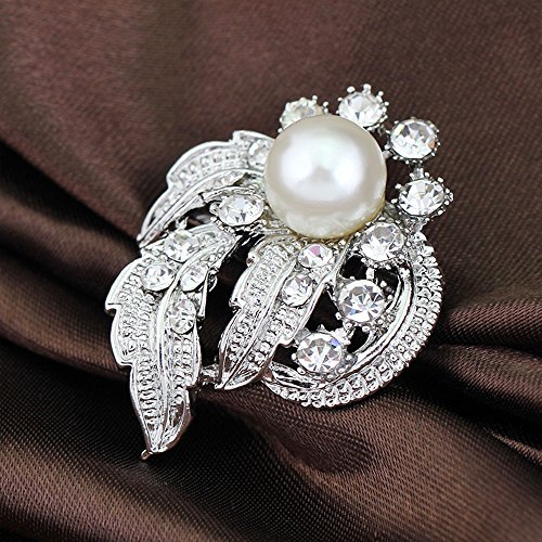 Ezing 12pcs Lot Imitaion Peal Crystal Brooch for Wedding Bouquet (C)