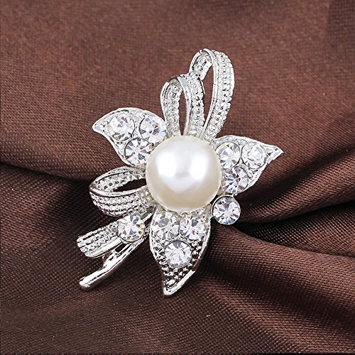 Ezing 12pcs Lot Imitaion Peal Crystal Brooch for Wedding Bouquet (C)