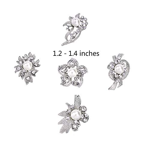 Ezing 12pcs Lot Imitaion Peal Crystal Brooch for Wedding Bouquet (C)