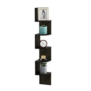 Furinno Rossi Wall Mount Floating Corner Shelf, 3-Tier Radial Set of 2, Espresso