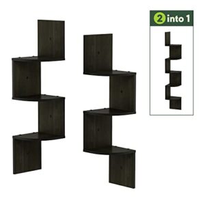 Furinno Rossi Wall Mount Floating Corner Shelf, 3-Tier Radial Set of 2, Espresso