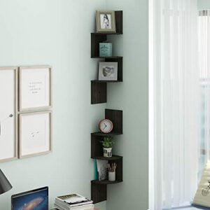 Furinno Rossi Wall Mount Floating Corner Shelf, 3-Tier Radial Set of 2, Espresso