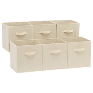 amazon basics collapsible fabric storage cubes organizer with handles, 10.5"x10.5"x11", beige - pack of 6