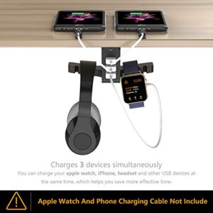 cozoo Headphone Stand with USB Charger Under Desk Headset Holder Mount with 3 Port USB Charging Station and iWatch Stand Smart Watch Charging Dock Dual Earphone Hanger Hook,UL Tested