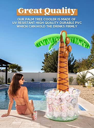 JOYIN 60" Inflatable Palm Tree Cooler, Beach Theme Party Decor, Pool Party Decorations, Luau Hawaiian Birthday Party Supplies Ocean Jungle Tropical Themed Party Decoration Summer Outdoor Drink Cooler